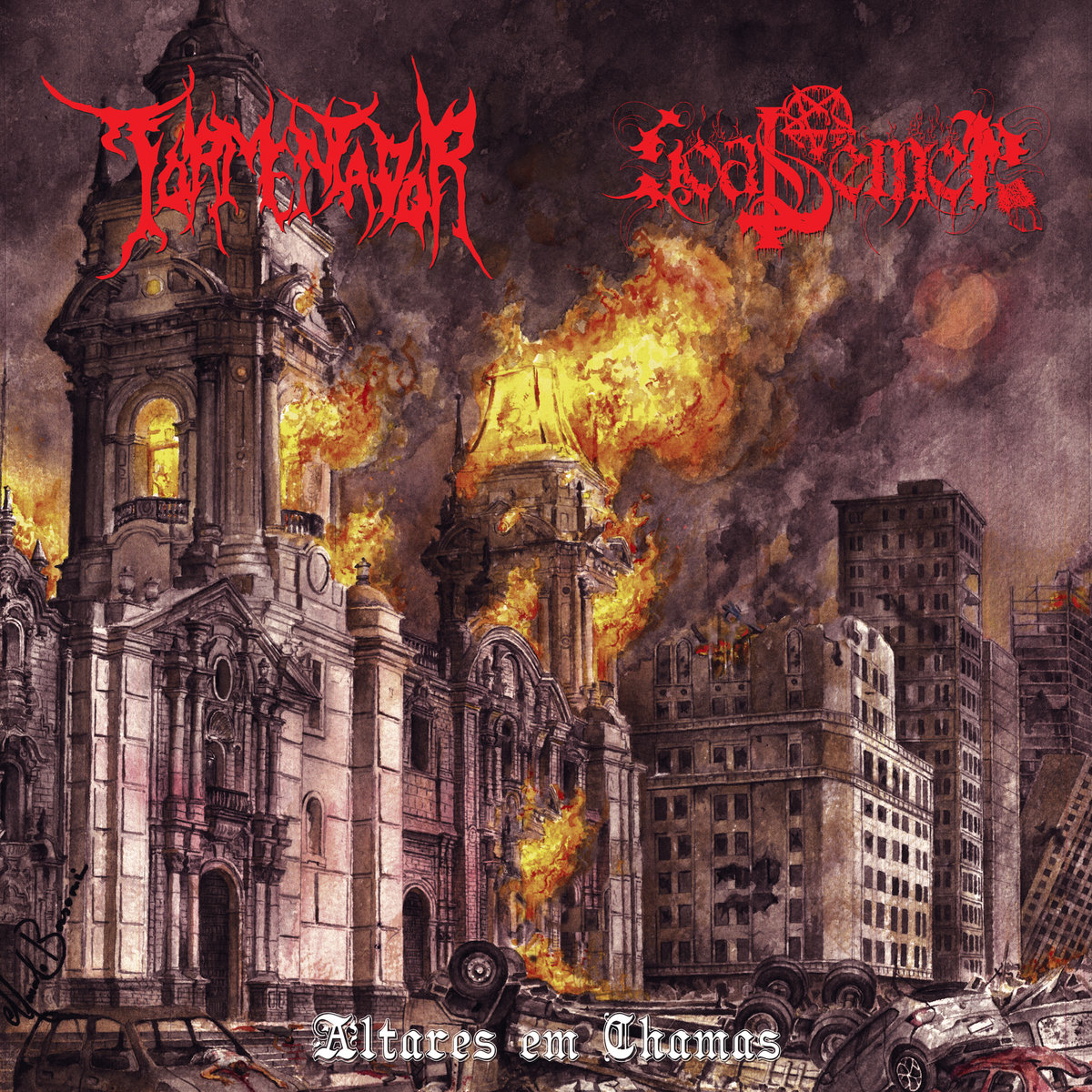 Tormentador / Goat Semen - "Altares Em Chamas" Split LP - WolfKult Religion